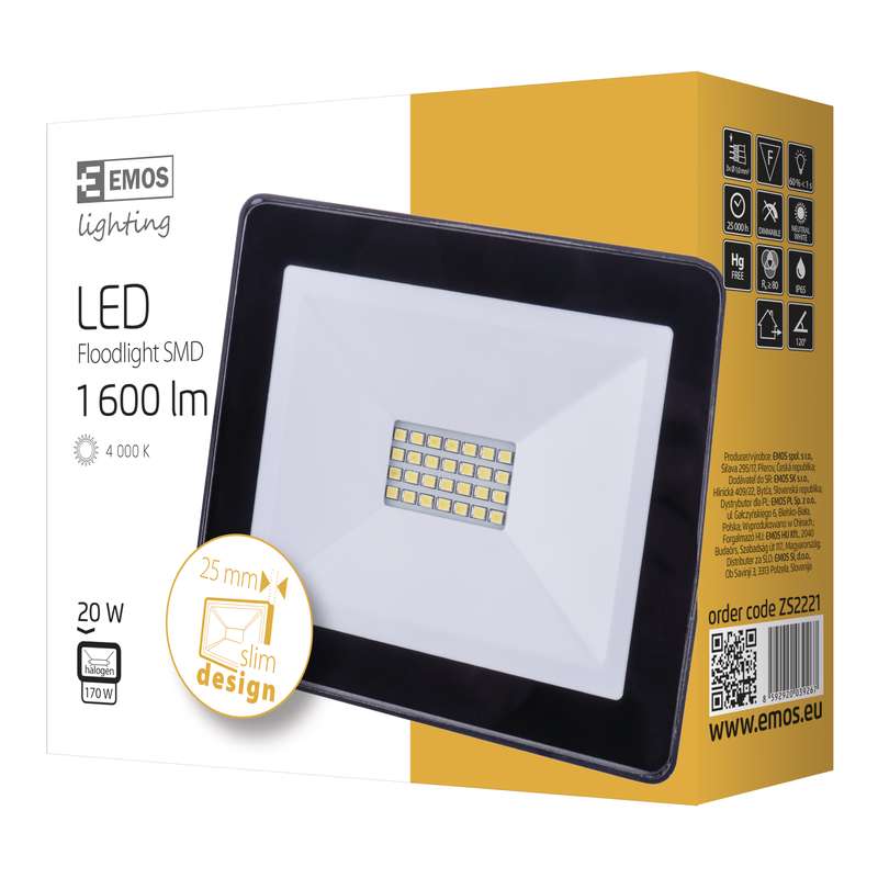 LED reflektor Emos ZS2221 LED reflektor HOBBY SLIM, 20W neutrální bílá ...