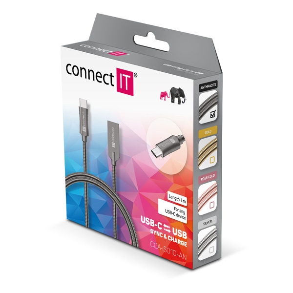 USB kabel Connect IT CCA-5010-AN USB-C (Type C) - USB, 1m | Teshop.cz