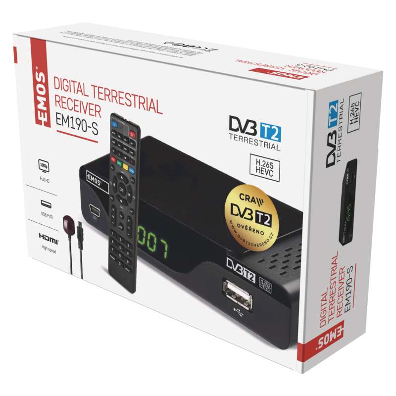 DVB-T/T2 příjímač Emos EM190-S HD HEVC H265 (DVB-T2) | Teshop.cz