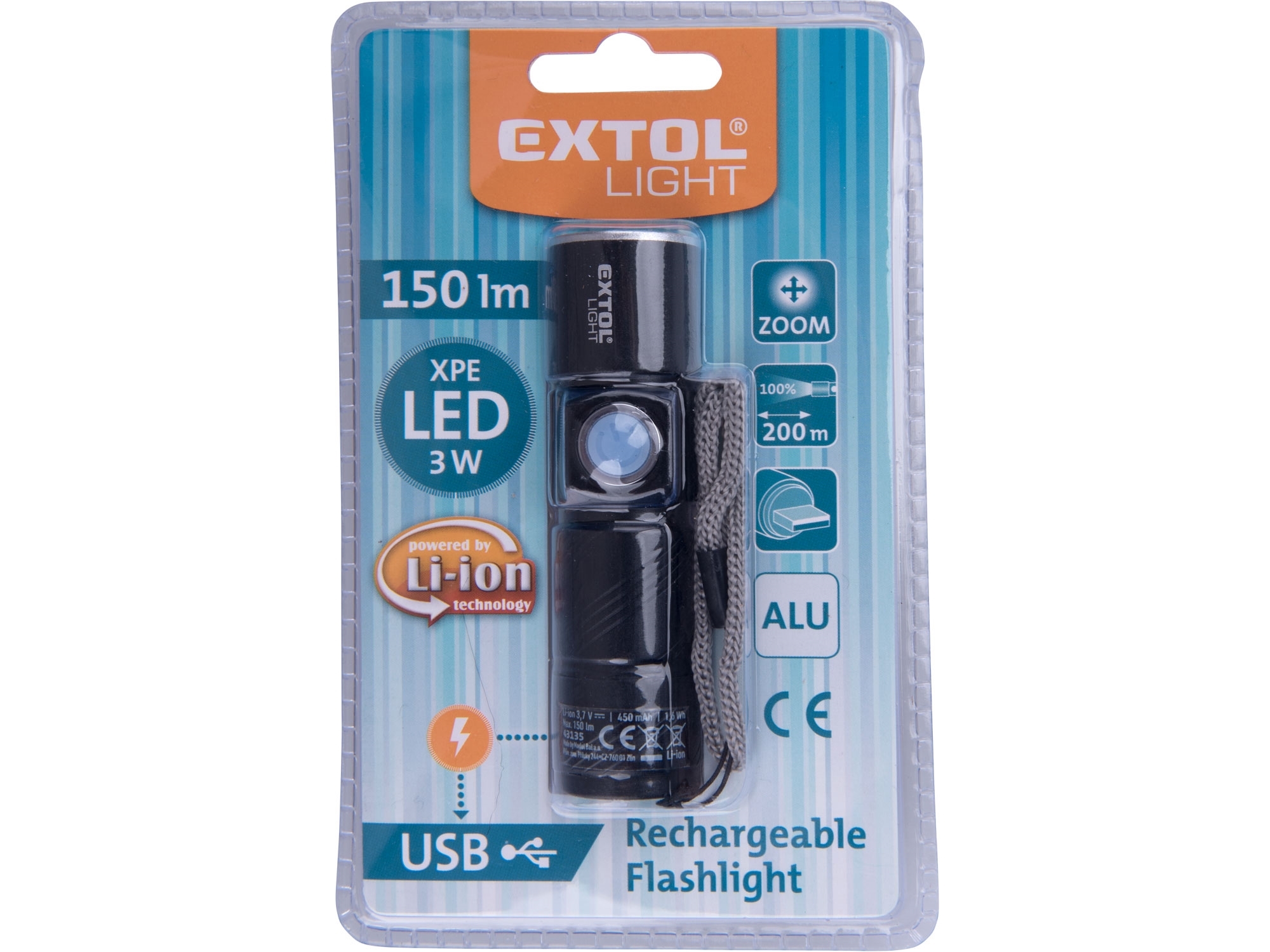 Svítilna Extol Light 43135 svítilna 150lm, nabíjecí, USB, zoom, XPE 3W ...