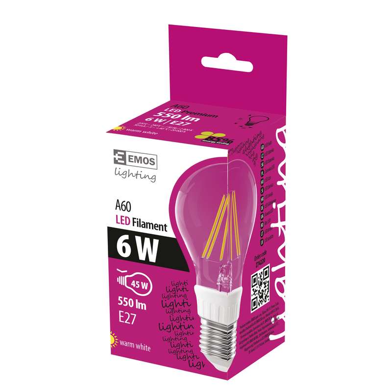 LED žárovka Emos LED žárovka Filament Classic A60 6W 45W E27 Teplá bílá ...